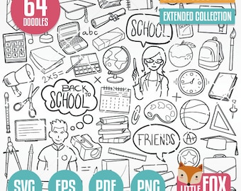 Hand Drawn School Clip Art Education Back to School Kids Clipart ...