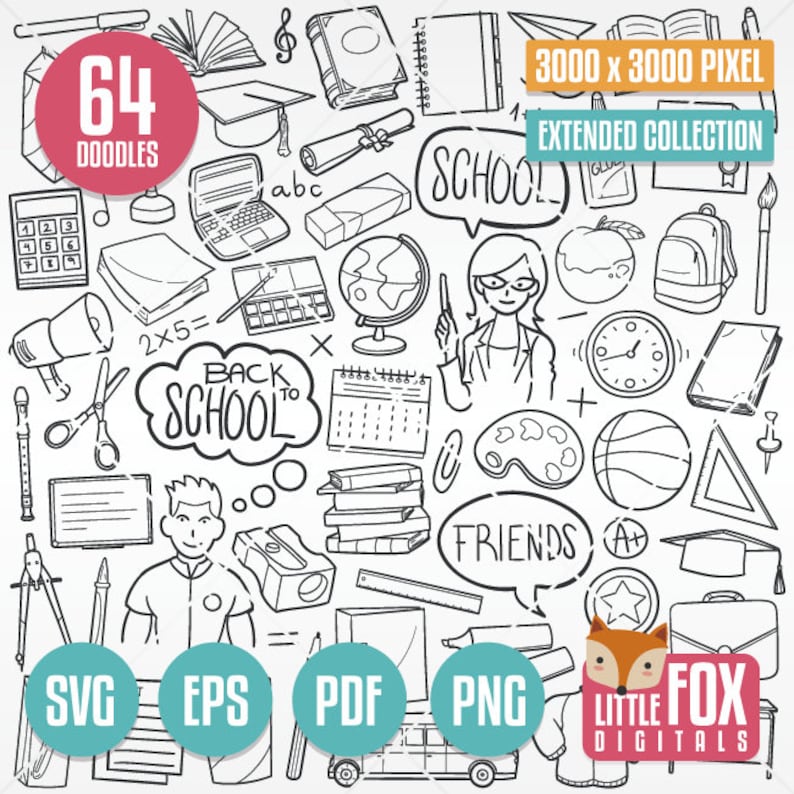Back to SCHOOL SVG Clipart Doodle Icons. Graphic Vector Illustration ...