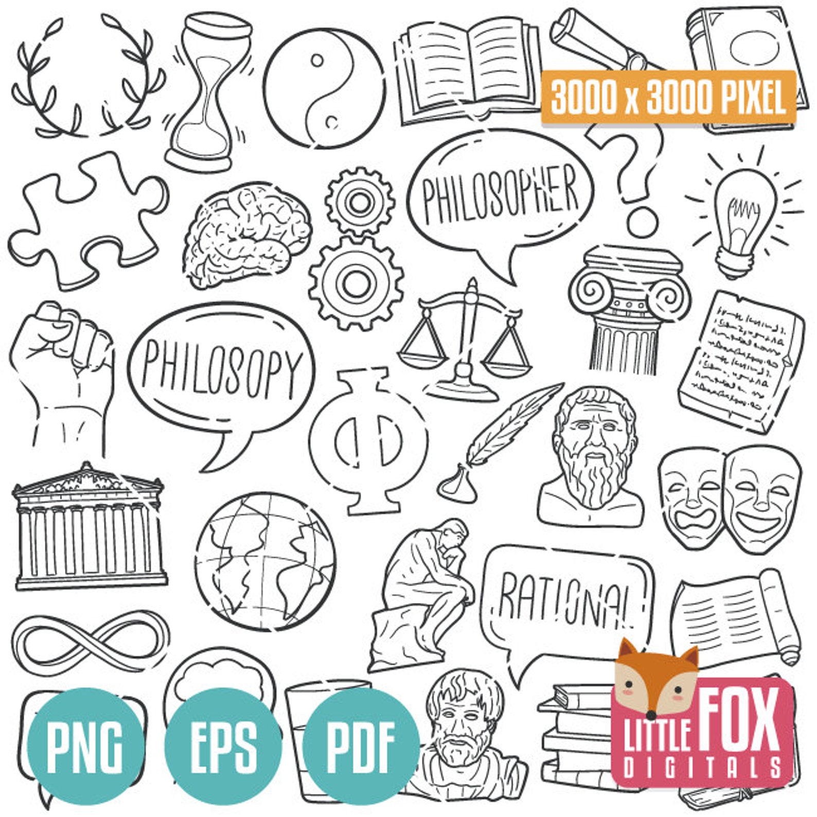 PHILOSOPHY Doodle Icon Vectors. Philosopher School Historical | Etsy