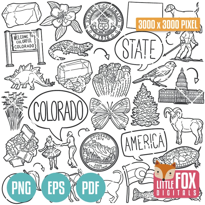 COLORADO State Symbols. American State Clipart. Colorado - Etsy