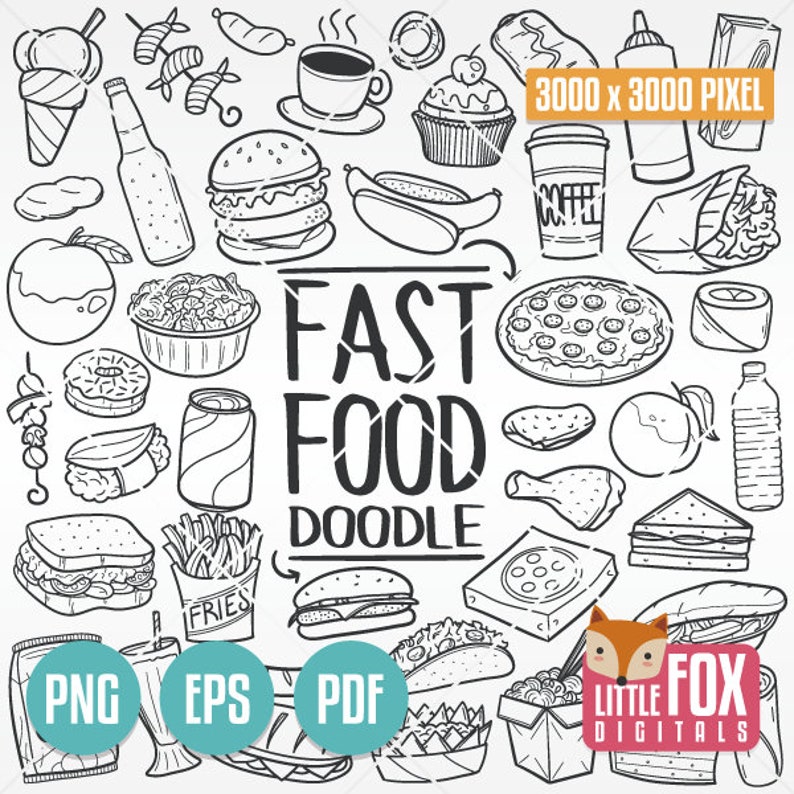 FAST FOOD Menu, Doodle Vector Icons. Restaurant Menu Doodle Icons ...