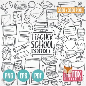 TEACHER School Learn Doodle. Lifestyle Teacher Icons Clipart Scrapbook ...