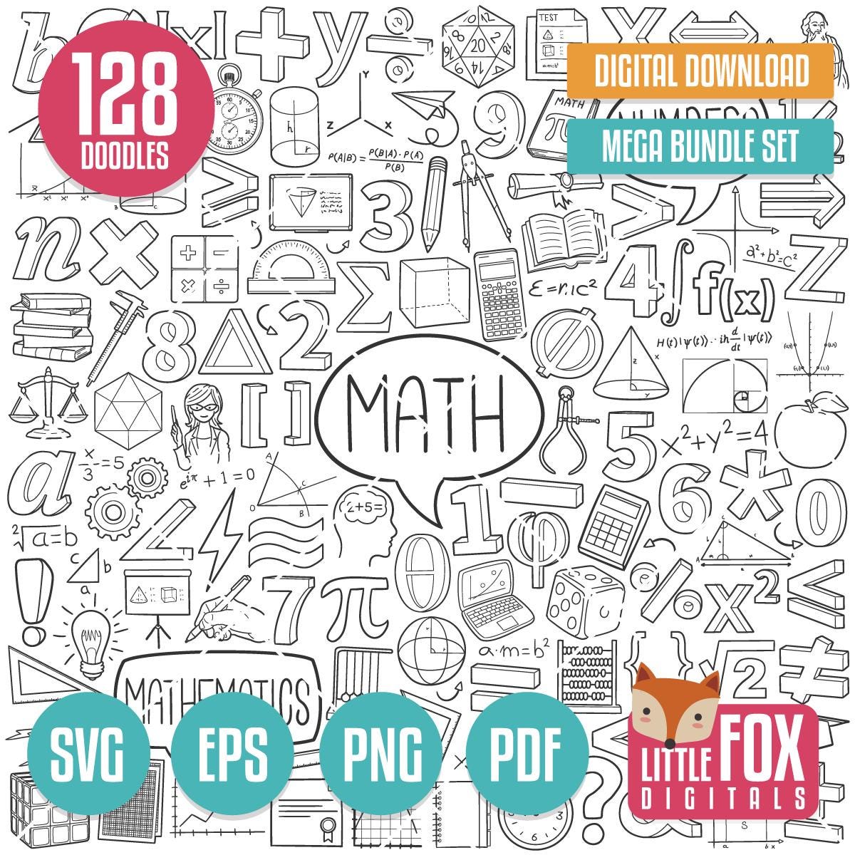 MEGA BUNDLE MATH Svg Doodle Vector Icons. Illustration Clipart ...