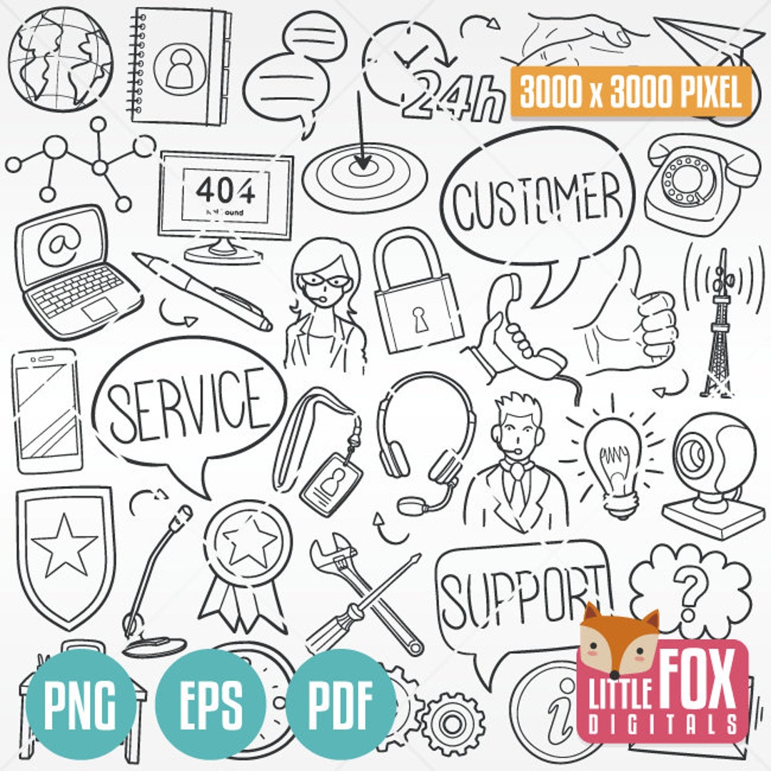 CUSTOMER SERVICE, Doodle Vector Icons. Support Contact Clipart ...