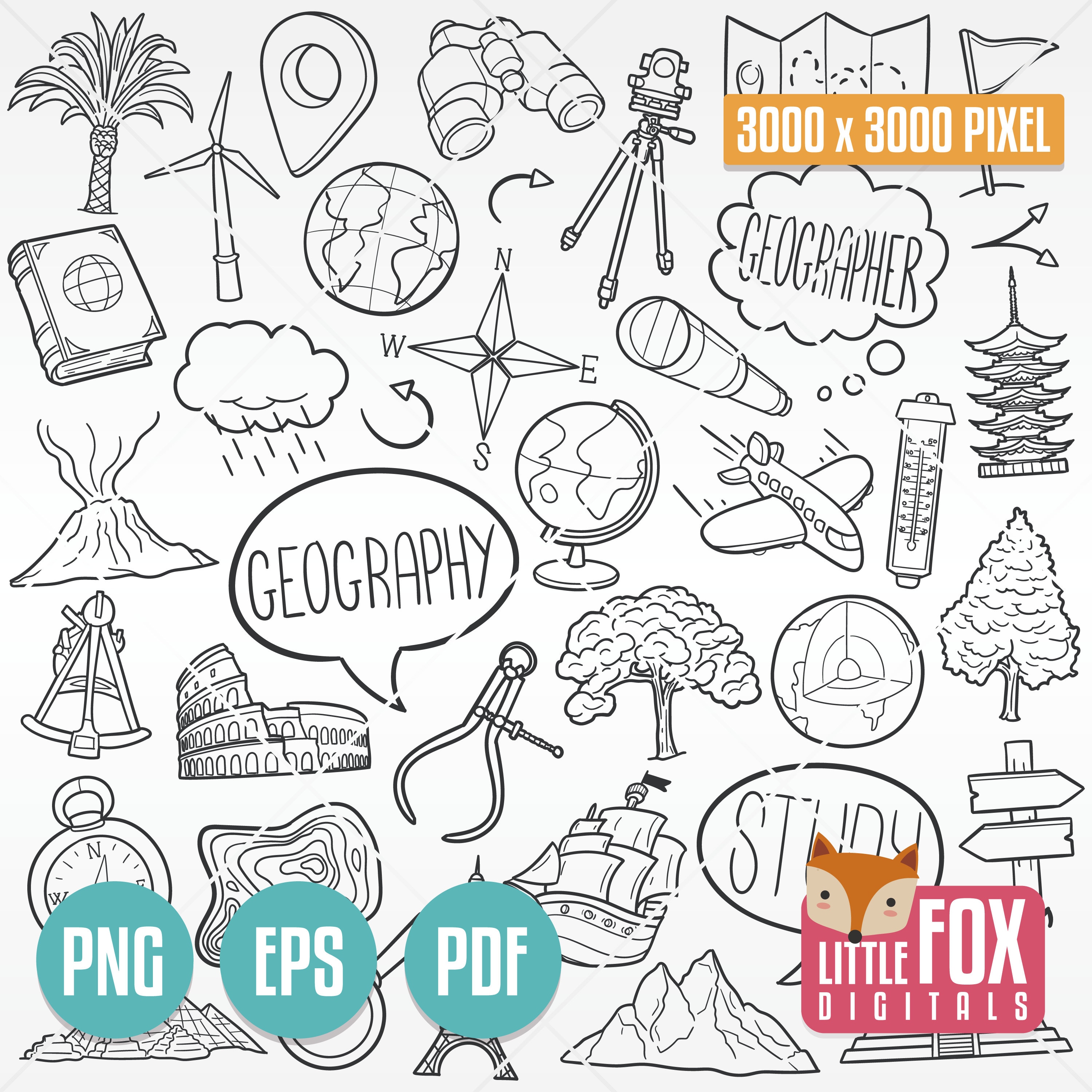 GEOGRAPHY Doodle Icon Vectors. GEOGRAPHER School World Study - Etsy