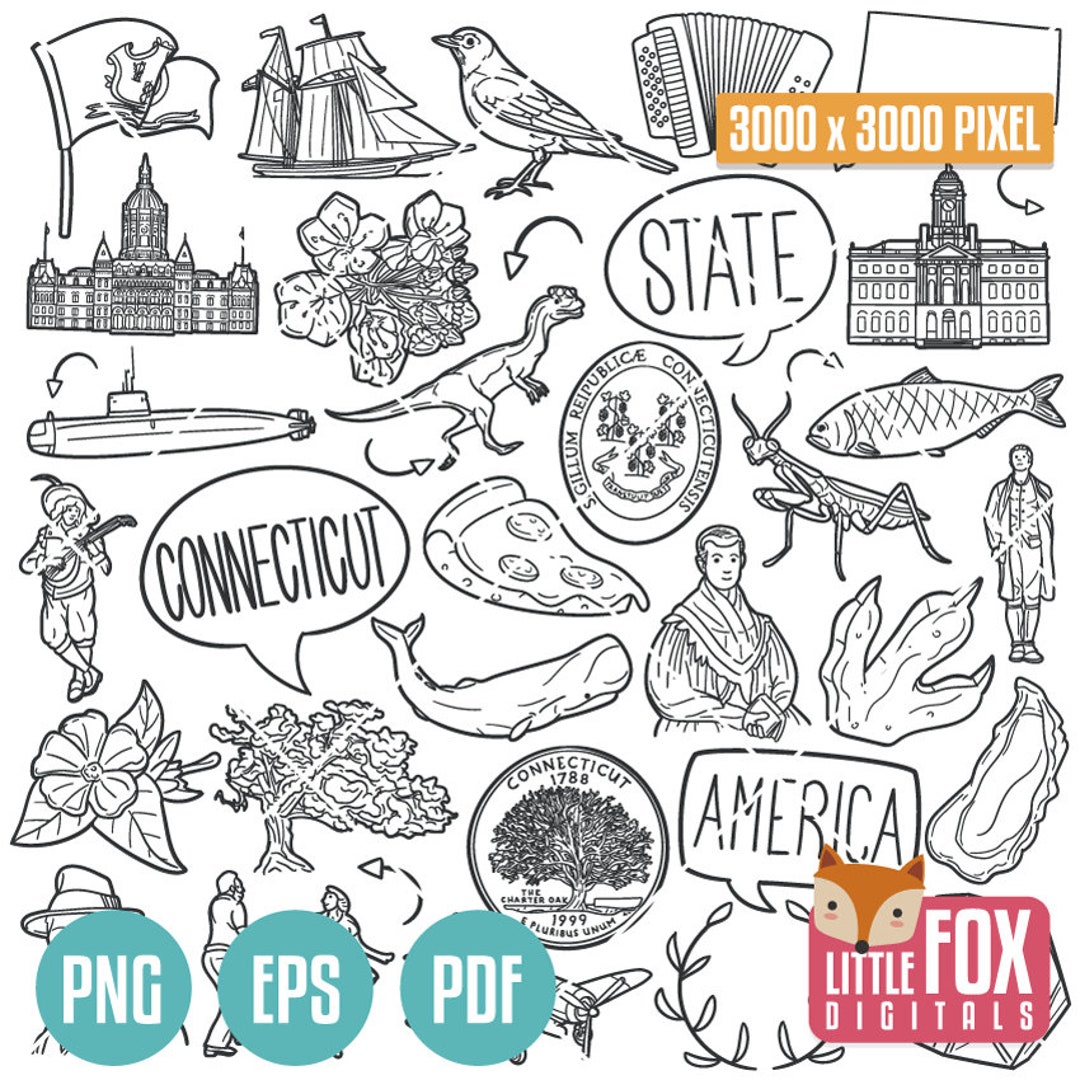 CONNECTICUT State Symbols. American State Clipart. Connecticut America ...