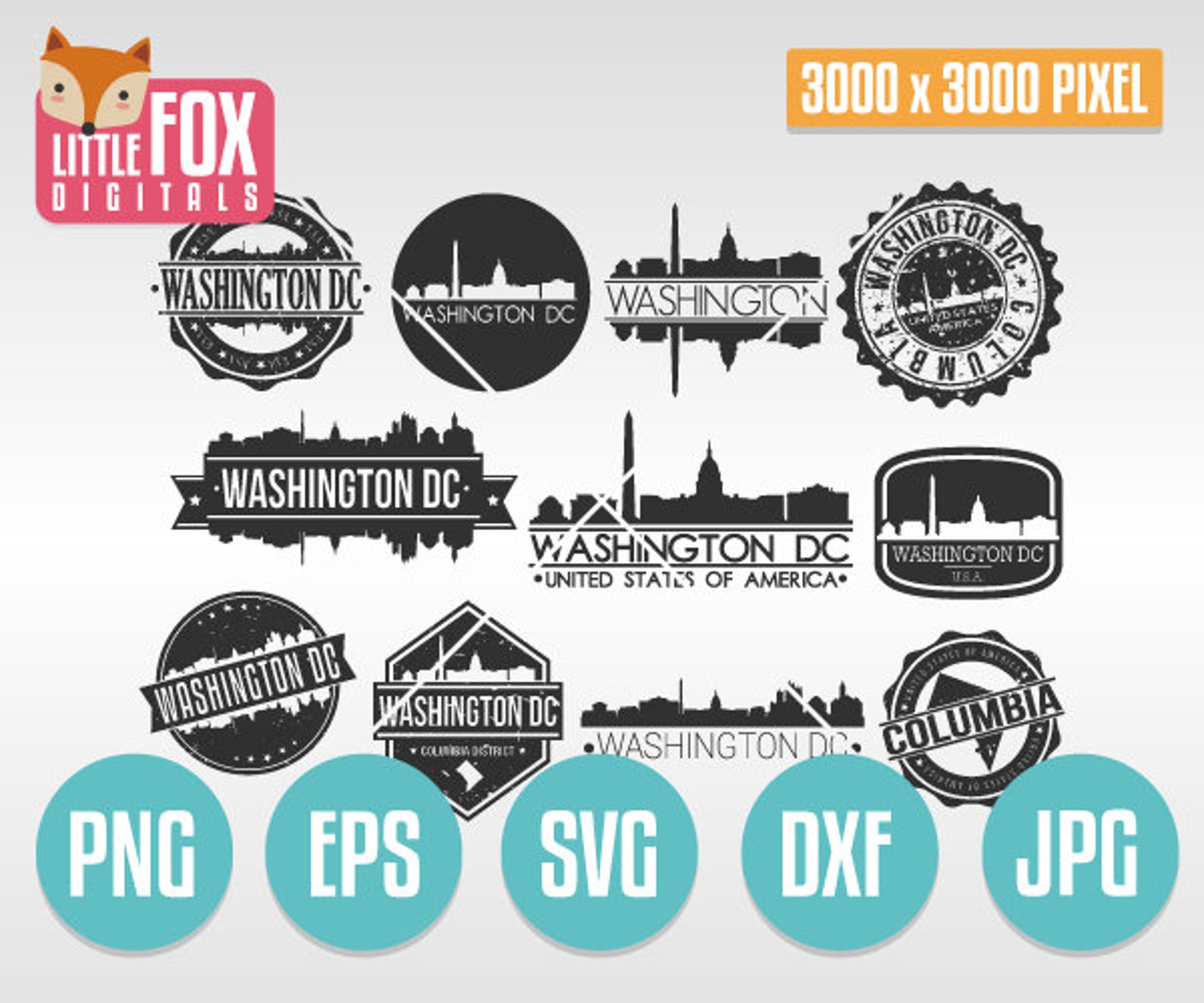 Washington DC Stamps SVG, Skyline Silhouette (digital Download) - Etsy