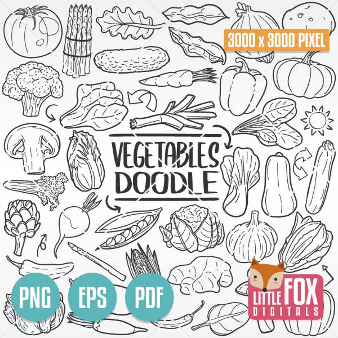 VEGETABLE FOOD Doodle Vector Icons. Fruits Vegetarian | Etsy