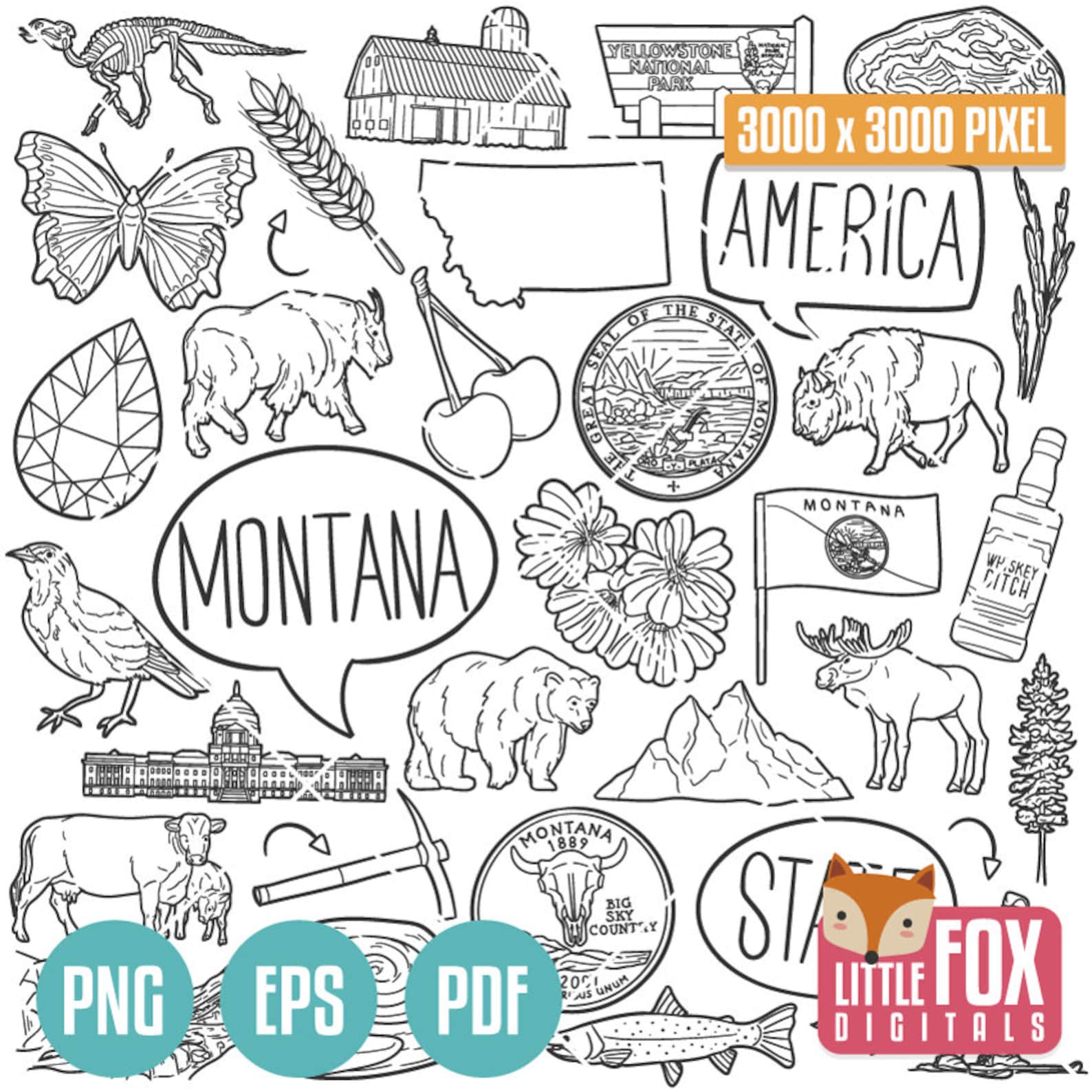 MONTANA State Symbols. American State Clipart. Billings Yellowstone ...