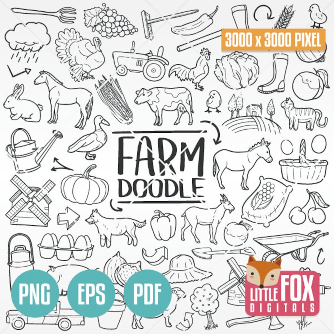 FARM ANIMALS, Farmer Clip Art Icons. Scrapbooking Doodle Clipart ...