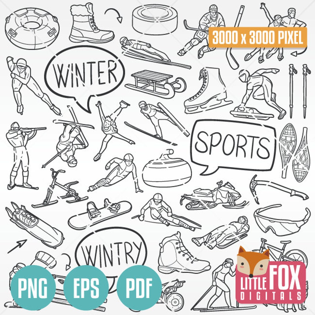 WINTER Sports, Doodle Vector Icons. Winter Symbols Activity Hand Art ...