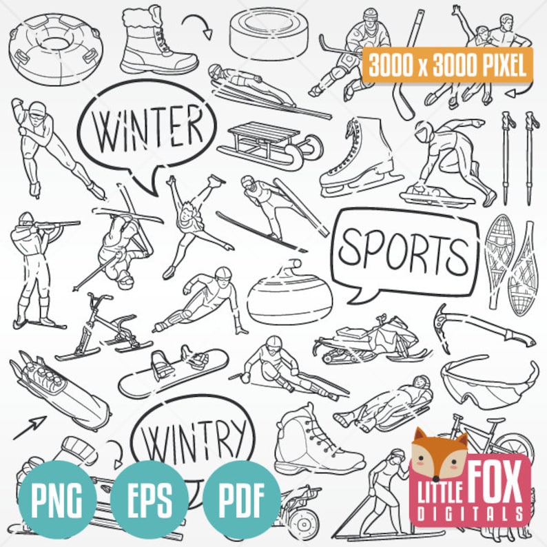 WINTER Sports Doodle Vector Icons. Winter Symbols Activity - Etsy