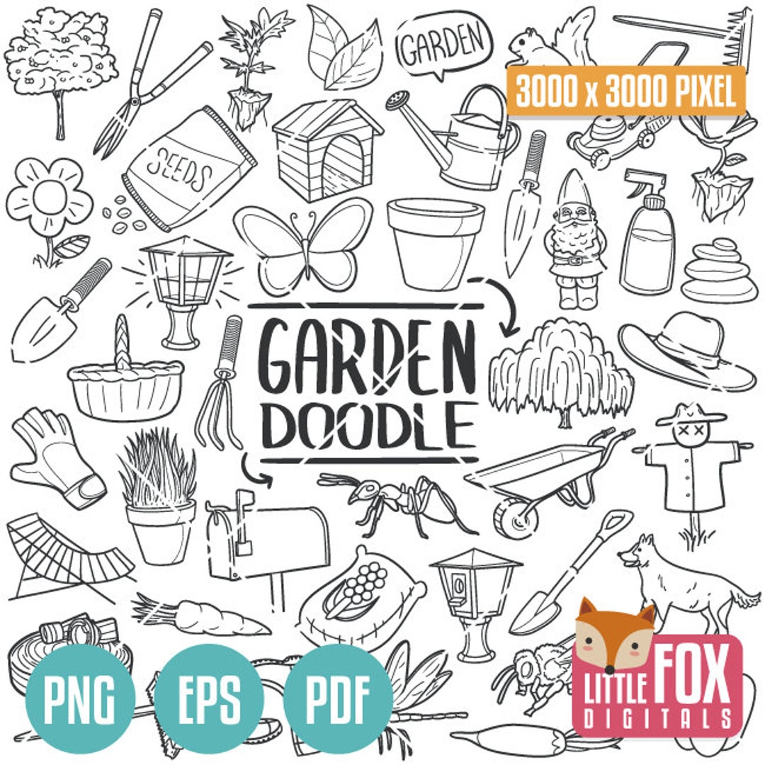 GARDEN, Agriculture Doodle. Urban Gardening Icons Clipart Scrapbook Set ...