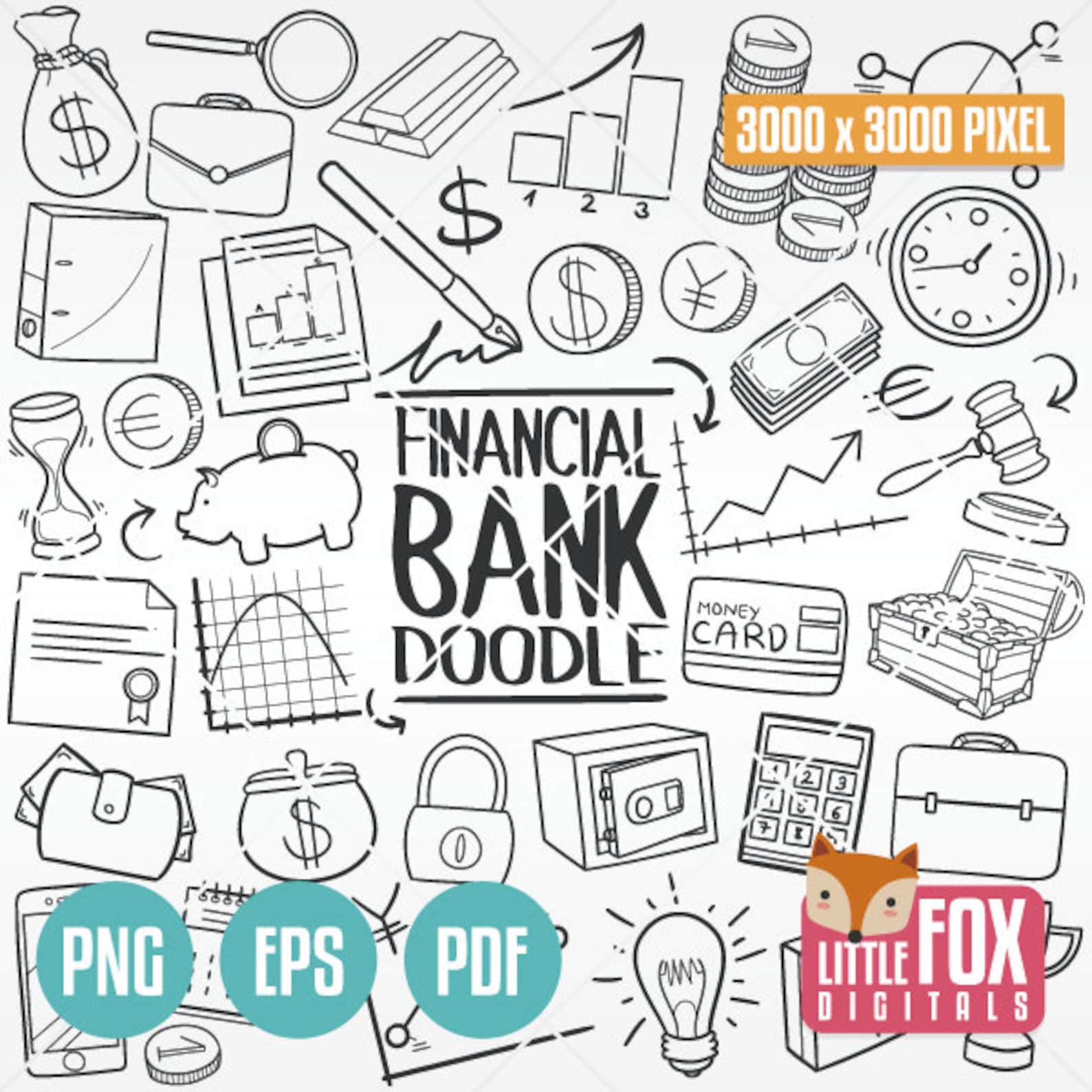 BANK Icons Doodle Vector. Finances Doodle Icons Clipart - Etsy