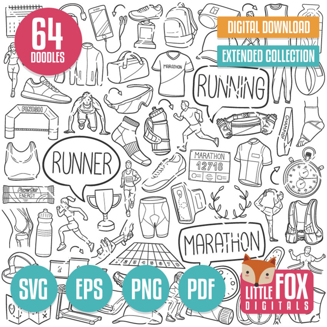 RUNNING SVG Doodle Vector Icons. Runner Fitness Crossfit Clipart ...