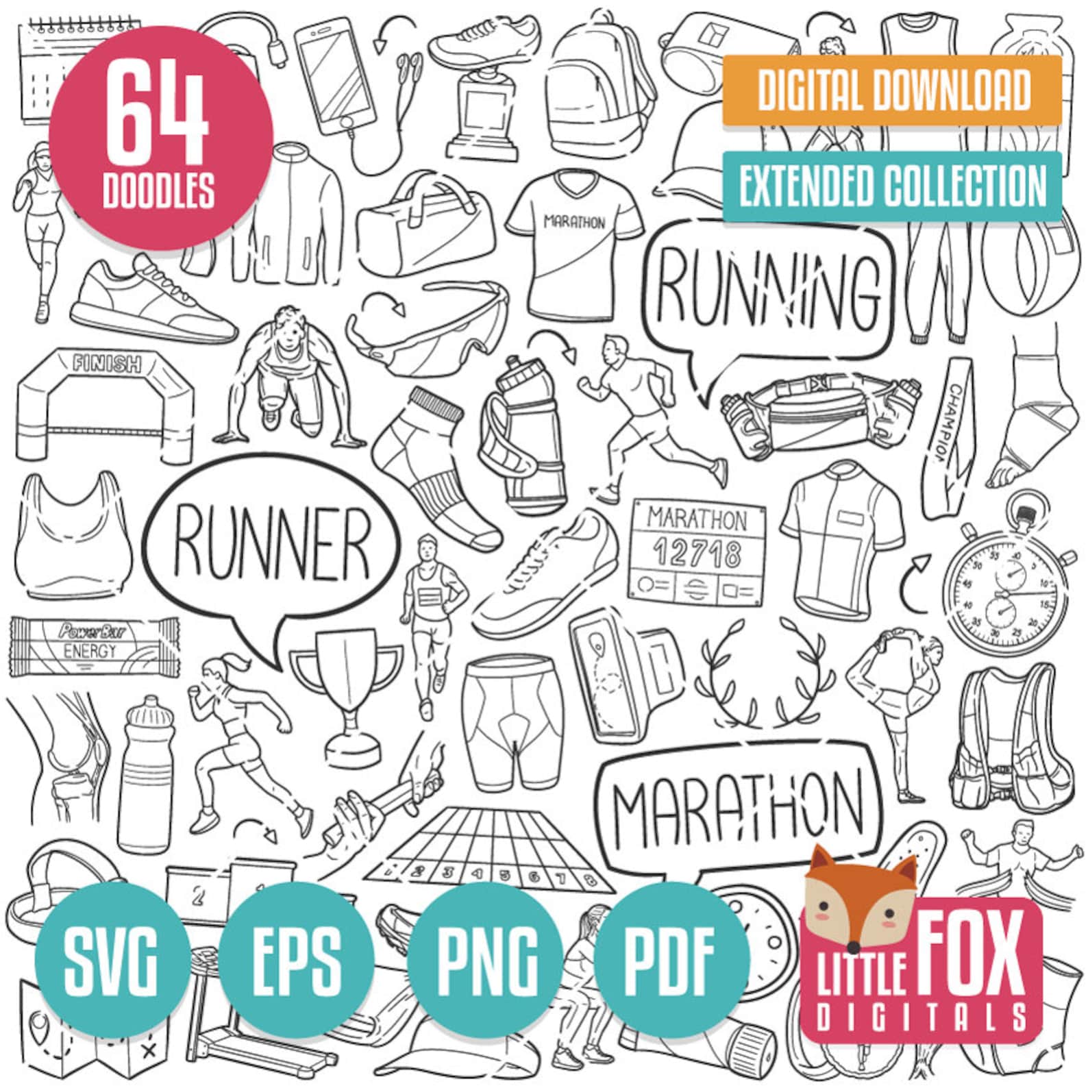 RUNNING SVG Doodle Vector Icons. Runner Fitness Crossfit Clipart ...
