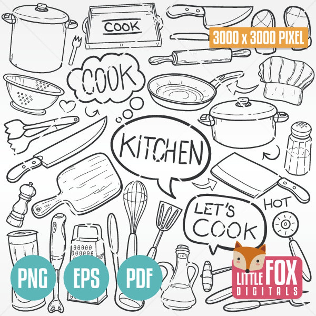 KITCHEN, Doodle Vector Icons. TOOLS Cooking. Items of Home and House ...
