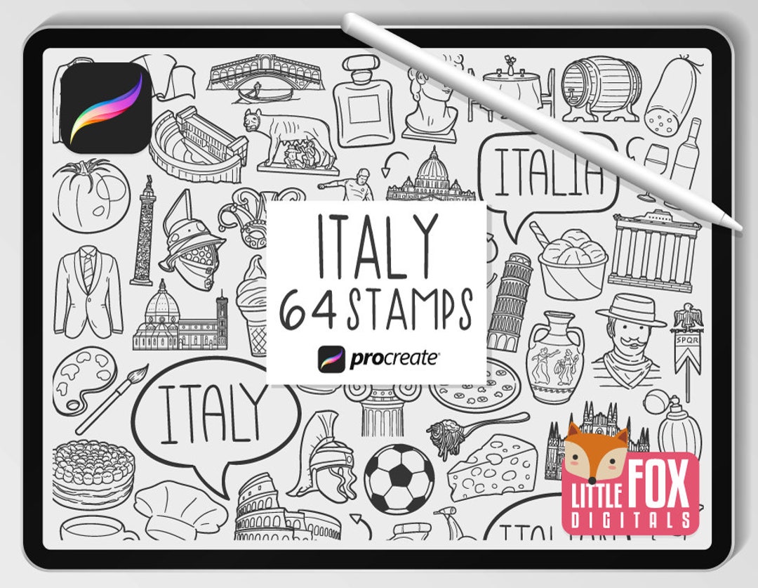 ITALY STAMPS, Procreate Brushes, Italian Icons, Bundle Italia Culture ...