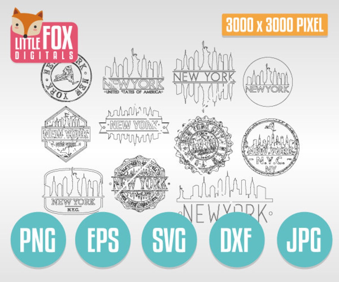SVG NEW YORK Stamps. Svg Cut File New York. Svg Skyline New | Etsy