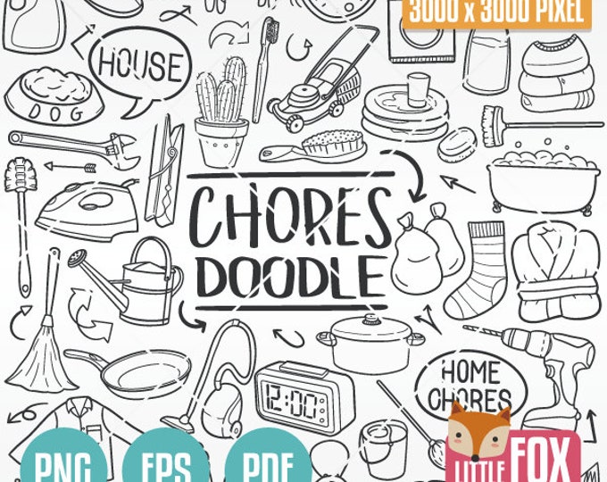 Household Chores Clipart - Doodle Girls Clip Art - Kids Doing Chores ...