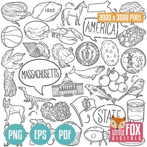 MASSACHUSETTS State Symbols. American State Clipart. Boston Salem ...