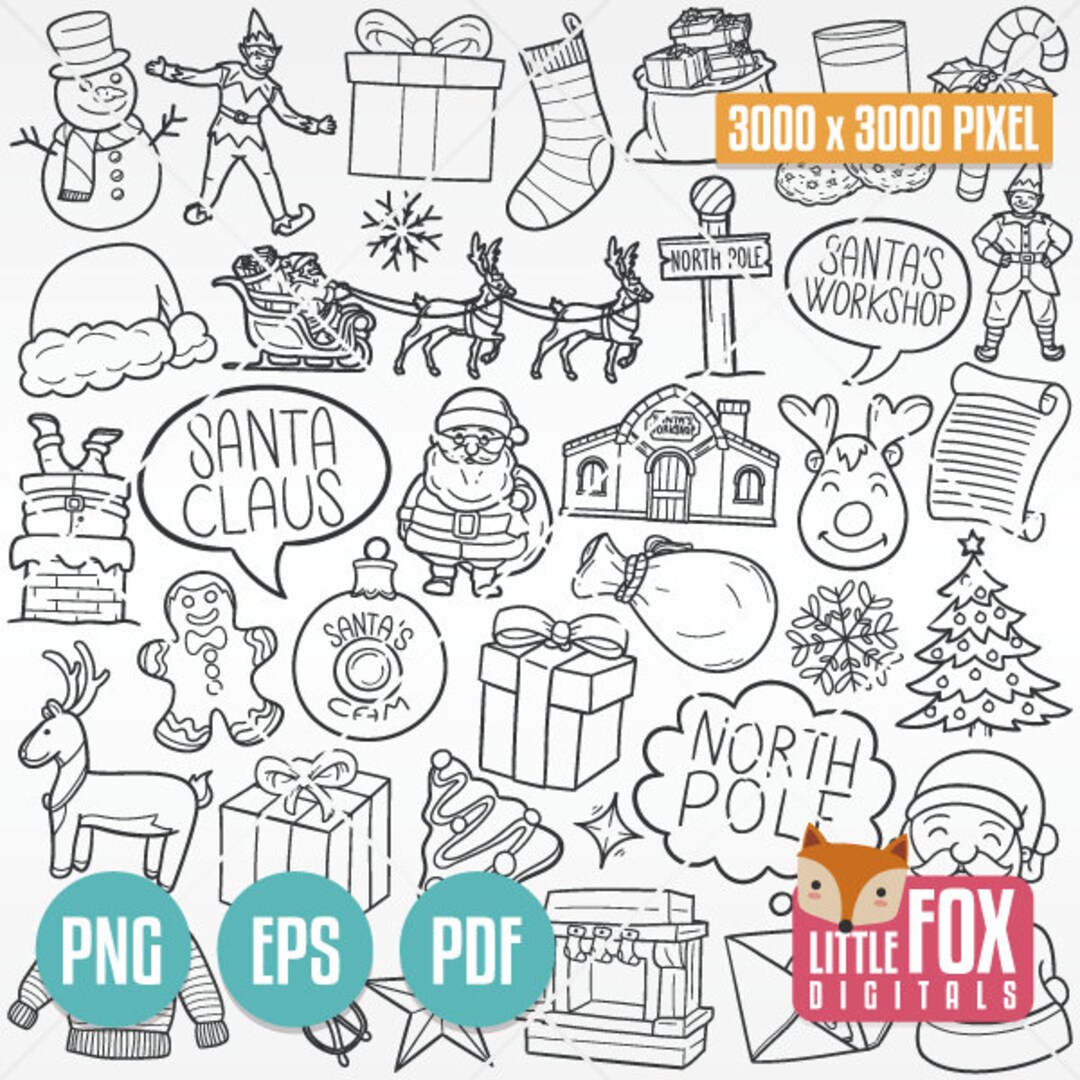 SANTA CLAUS, Doodle Vector Icons. Christmas Winter Holidays Hand Art ...