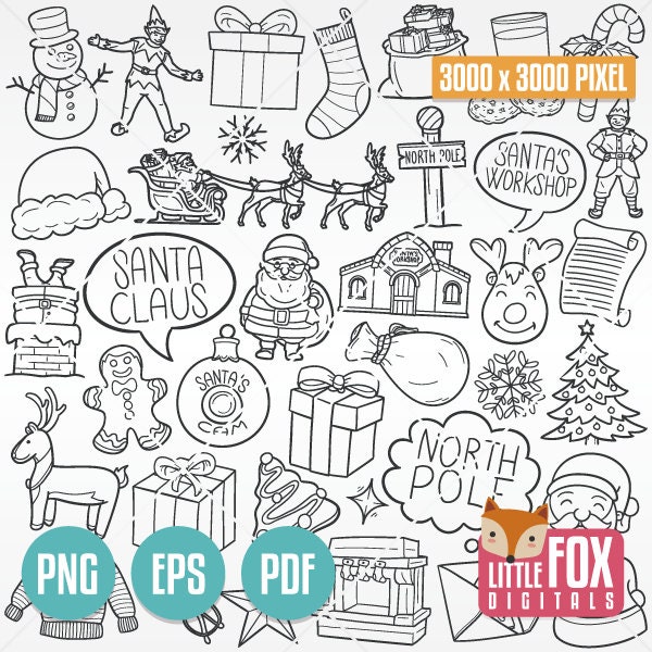 SANTA CLAUS Doodle Vector Icons. Christmas Winter Holidays - Etsy