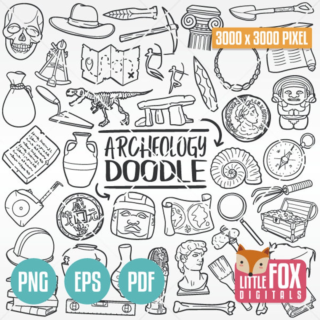 ARCHEOLOGY Ancient Icon Doodle. Archeologic History Icons Clipart ...