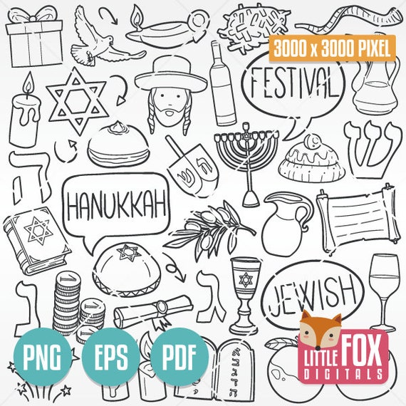 HANUKKAH JEWISH Holidays Doodle Vector Icons. Jew Festival | Etsy