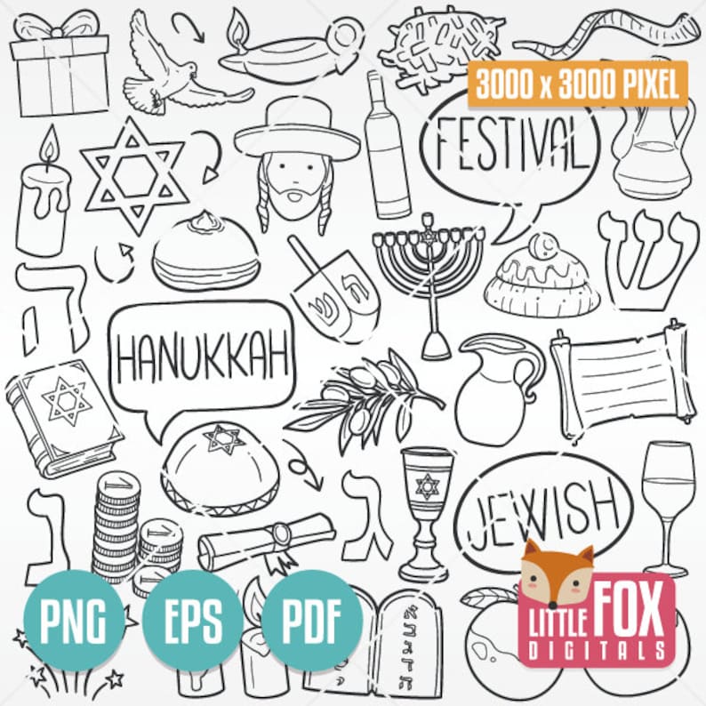 HANUKKAH JEWISH Holidays Doodle Vector Icons. Jew Festival Clipart ...
