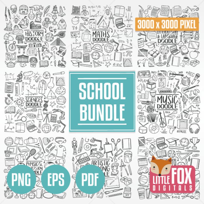 SCHOOL Bundle. Back to School Doodle Icons. Bundle Clip Art - Etsy