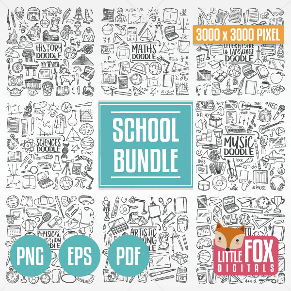 SCHOOL Bundle. Back to School Doodle Icons. Bundle Clip Art Doodle. Set ...