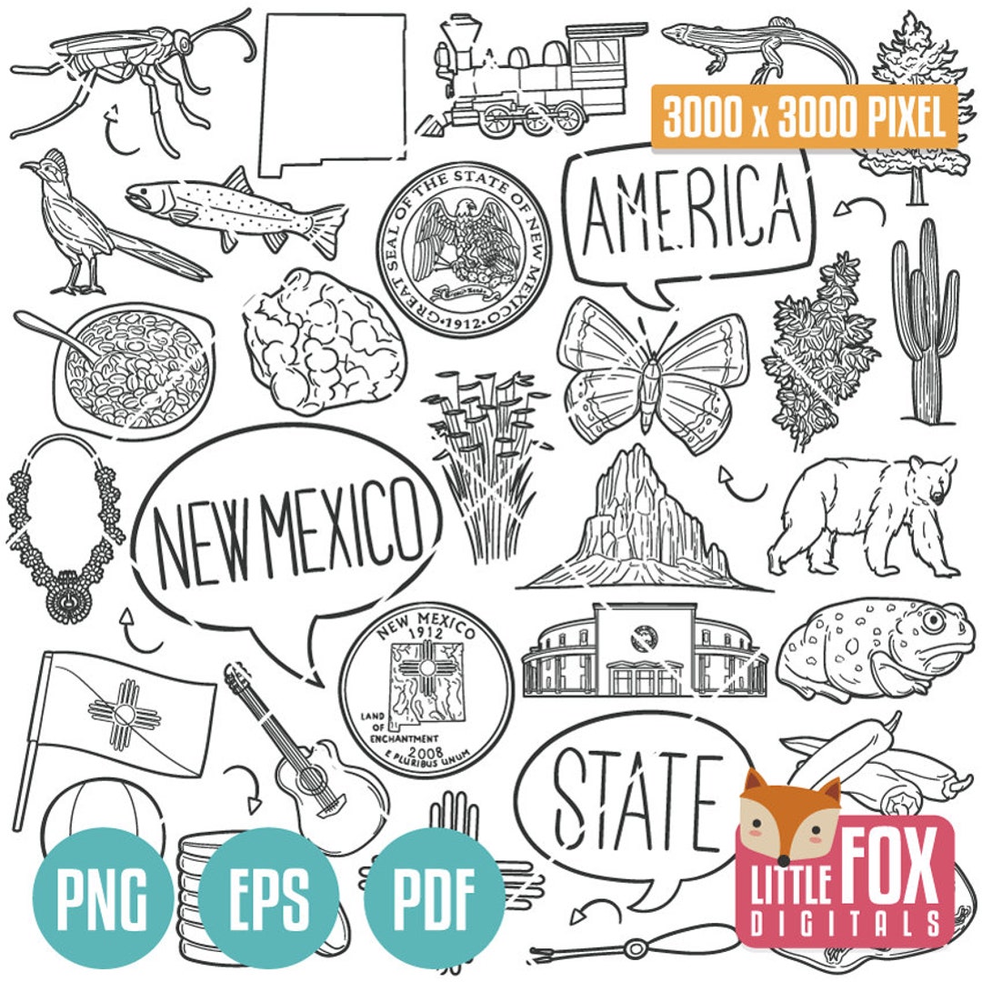 NEW MEXICO NM State Symbols. American State Clipart. Albuquerque Las ...