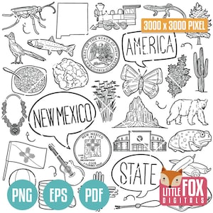 NEW MEXICO NM State Symbols. American State Clipart. Albuquerque Las ...