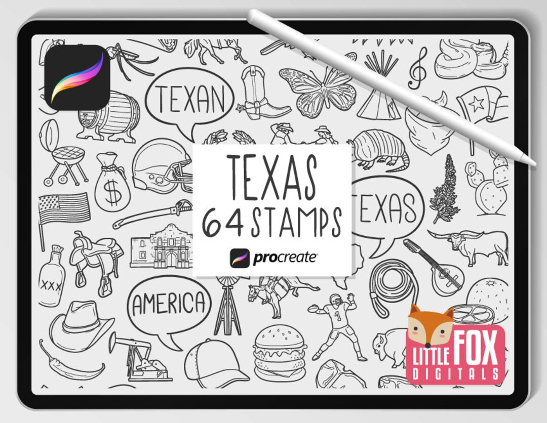TEXAS STAMPS, Procreate Brushes, Texan Icons, Bundle Doodles. Clipart ...