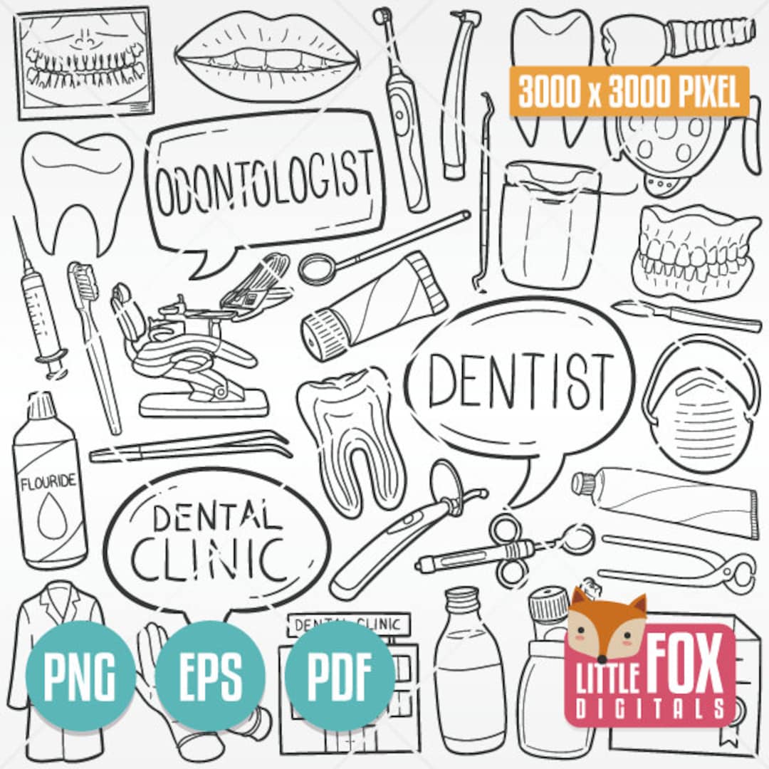 DENTIST Doodle Vector Icons. Dental Clinic Odontologist Clipart. Set ...