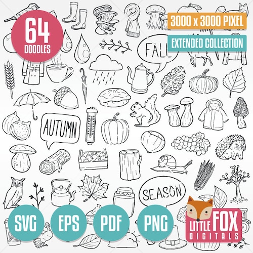 FALL SEASON Doodle Vector Icons. Illustration Autumn Art - Etsy