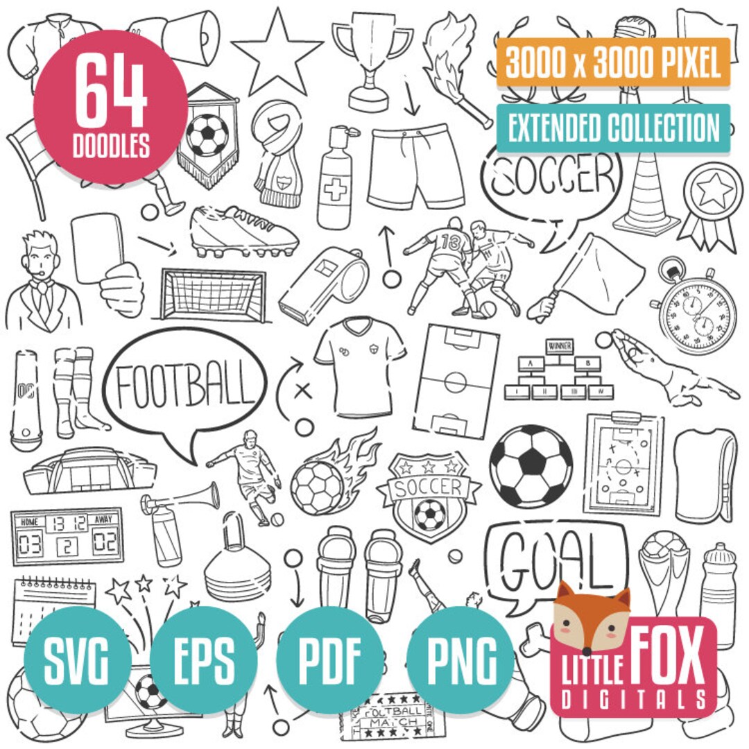 SOCCER BUNDLE SVG, Doodle Icons. European Football Doodle Icons Clipart ...