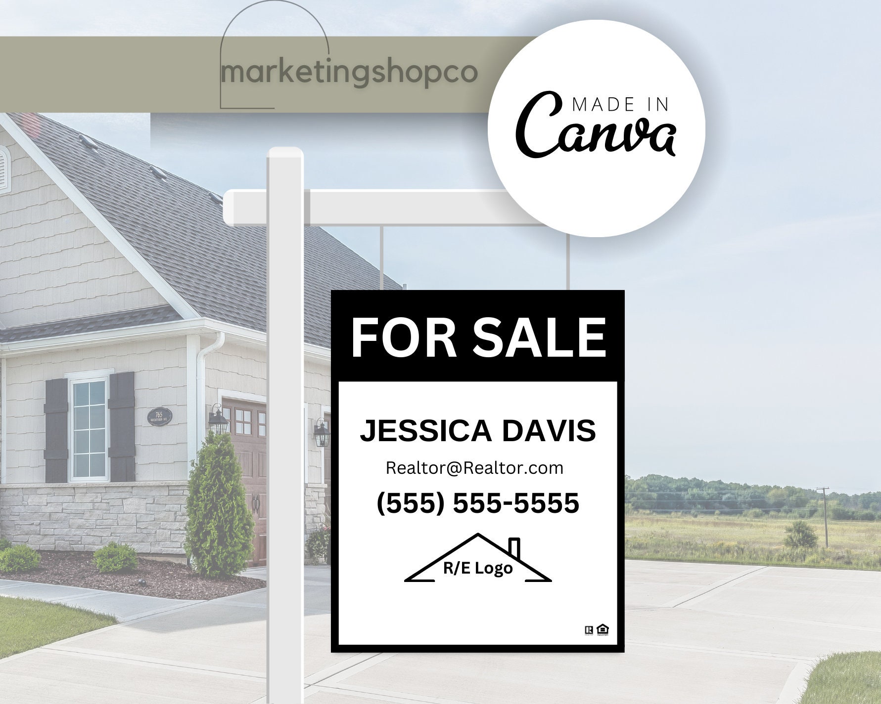 Real Estate Yard Sign Template | Canva Editable Digital File | Black ...