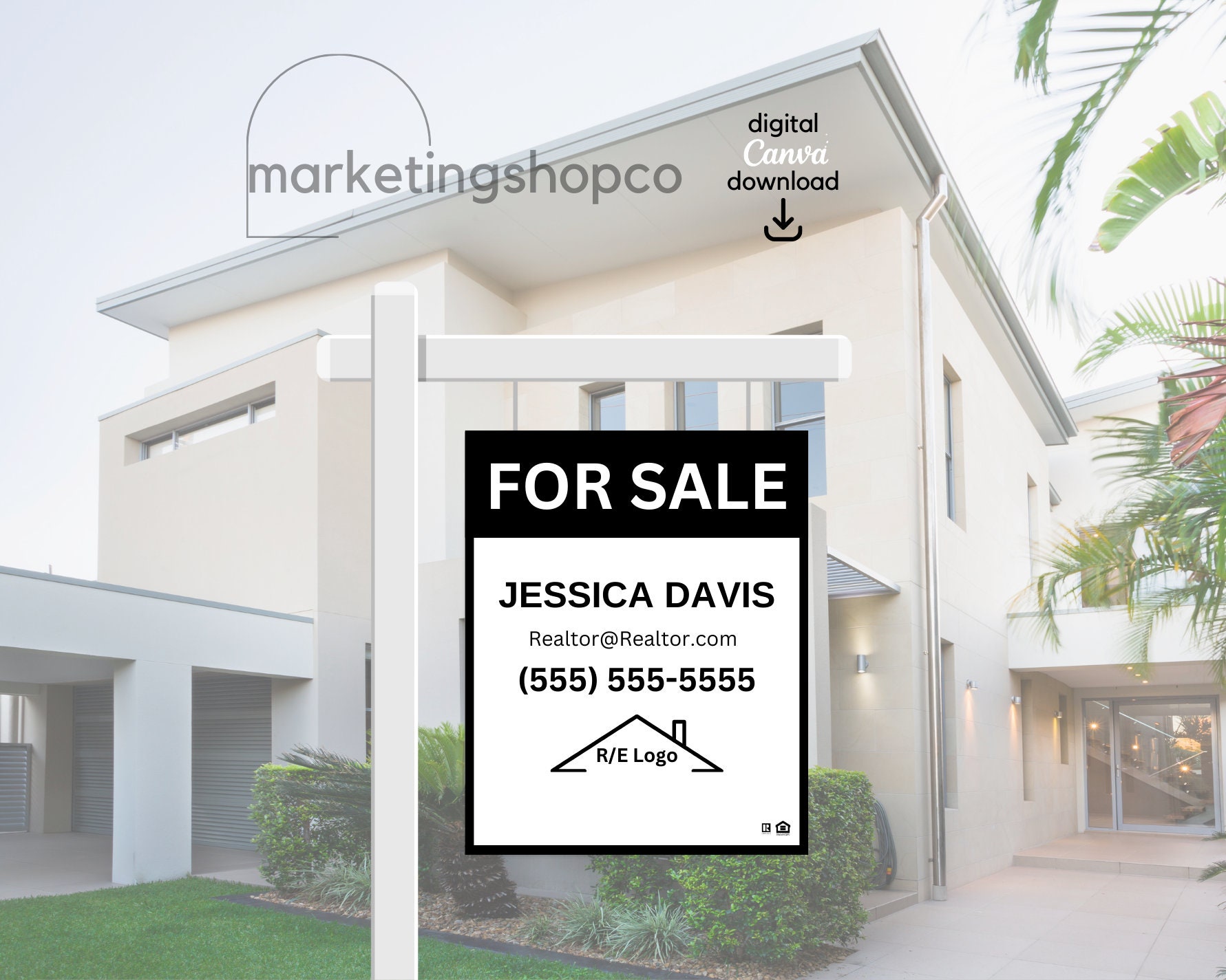 Real Estate Yard Sign Template | Canva Editable Digital File | Black ...