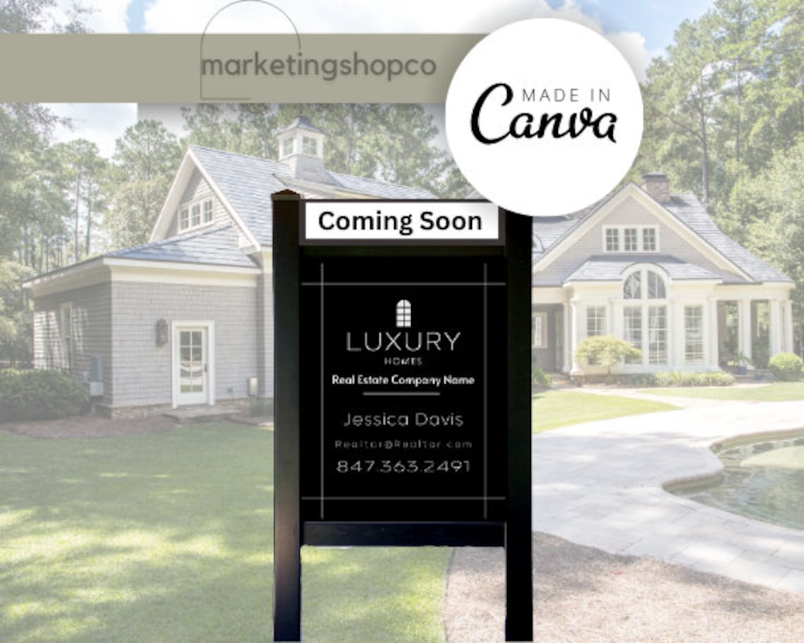 Luxury Real Estate Yard Sign Template: Black, Editable Canva File - Etsy