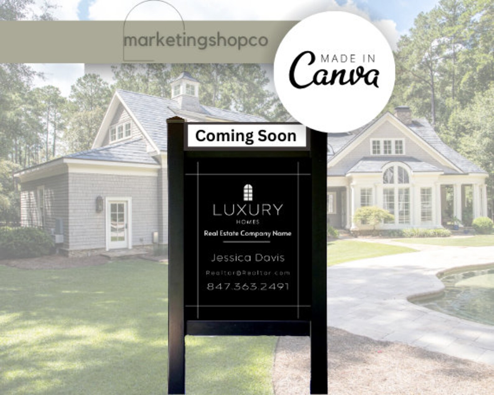 Luxury Real Estate Yard Sign Template: Black, Editable Canva File - Etsy
