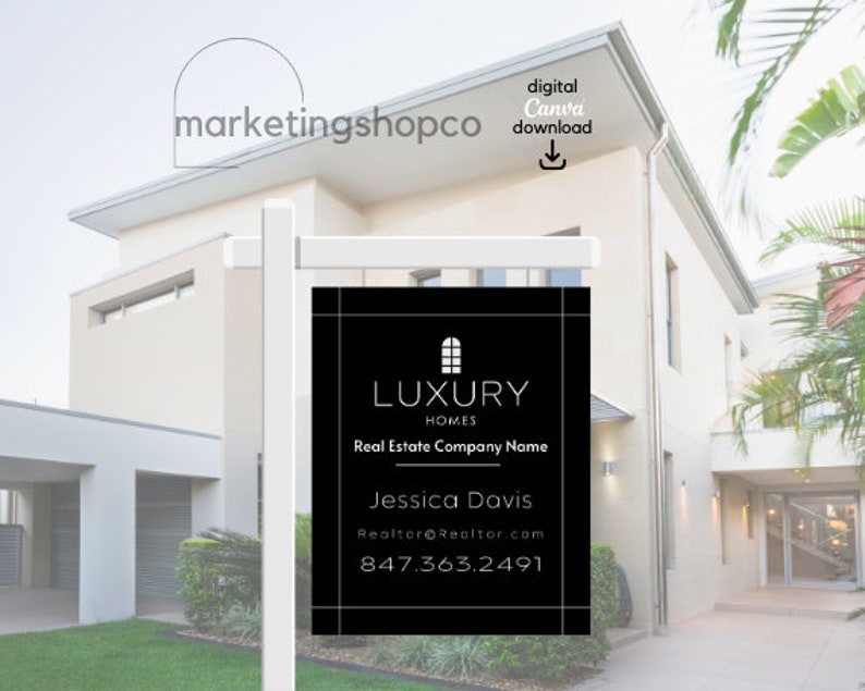 Luxury Real Estate Yard Sign Template: Black, Editable Canva File - Etsy