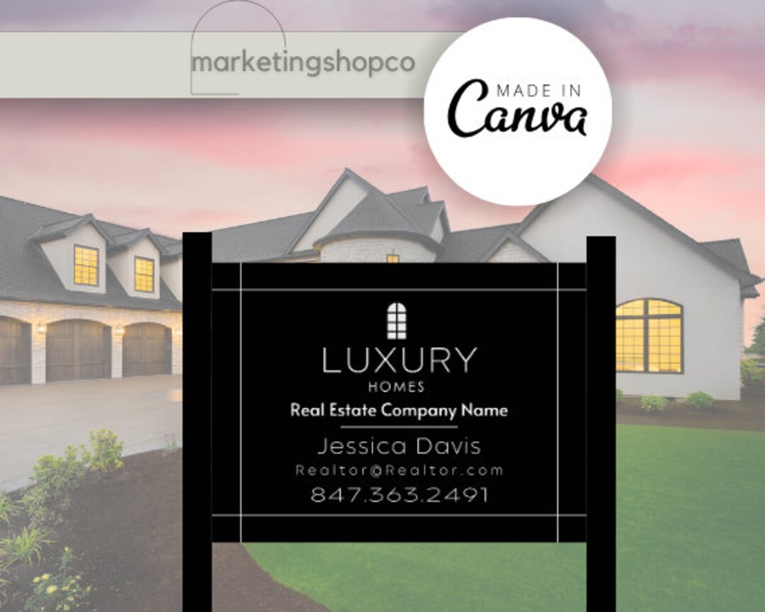 Luxury Real Estate Yard Sign Template: Black, Editable Canva File - Etsy