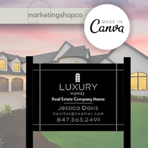 Luxury Real Estate Yard Sign Template: Black, Editable Canva File - Etsy