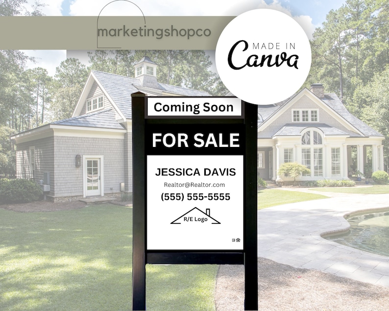 Real Estate Yard Sign Template | Canva Editable Digital File | Black ...