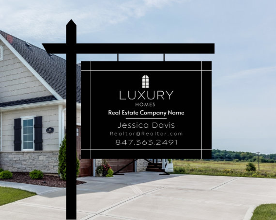 Luxury Real Estate Yard Sign Template: Black, Editable Canva File - Etsy