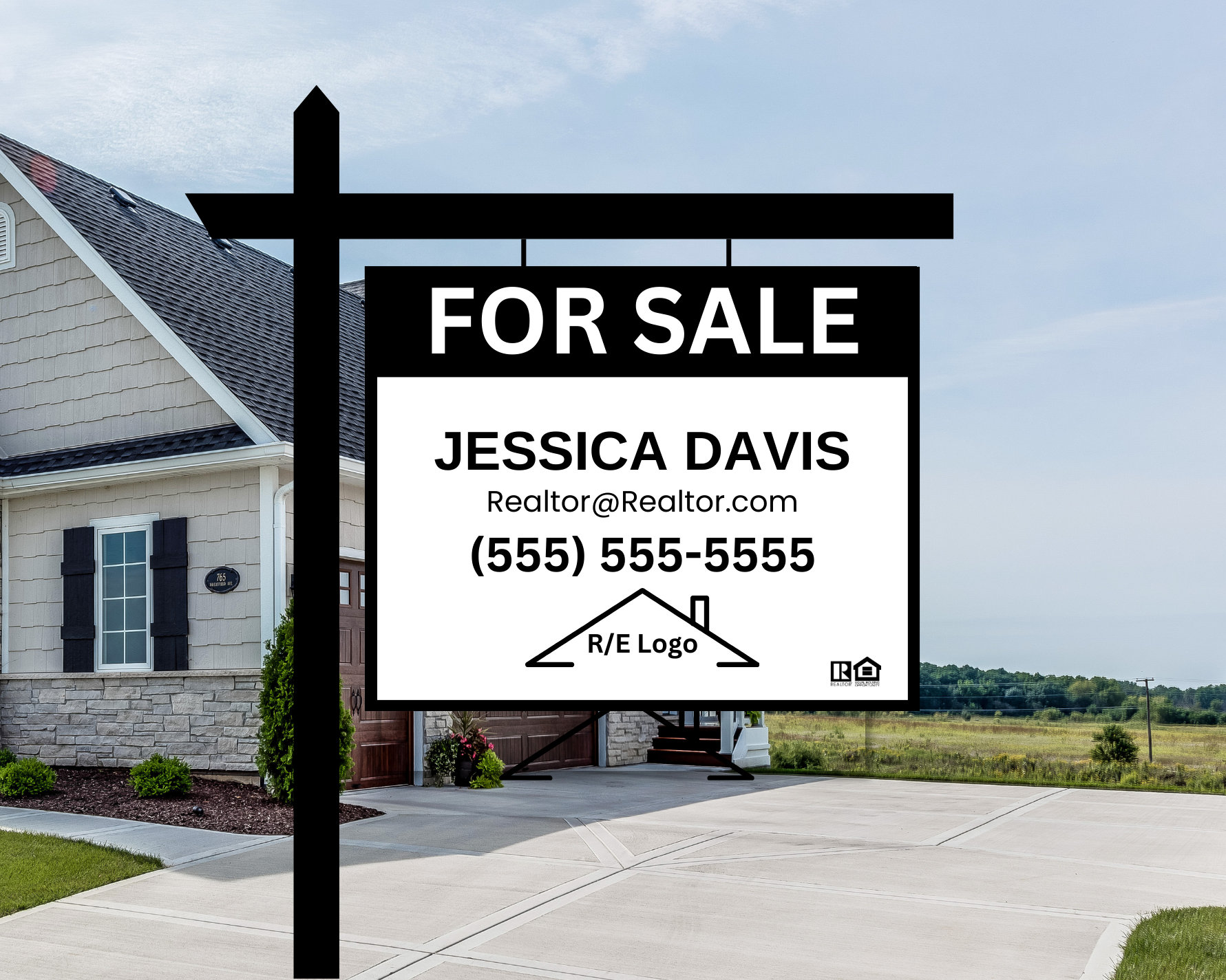 Real Estate Yard Sign Template | Canva Editable Digital File | Black ...