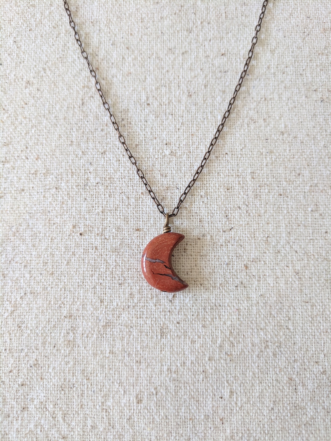 Blood Moon Necklace - Red Jasper Dainty Gemstone Moon Pendant on ...