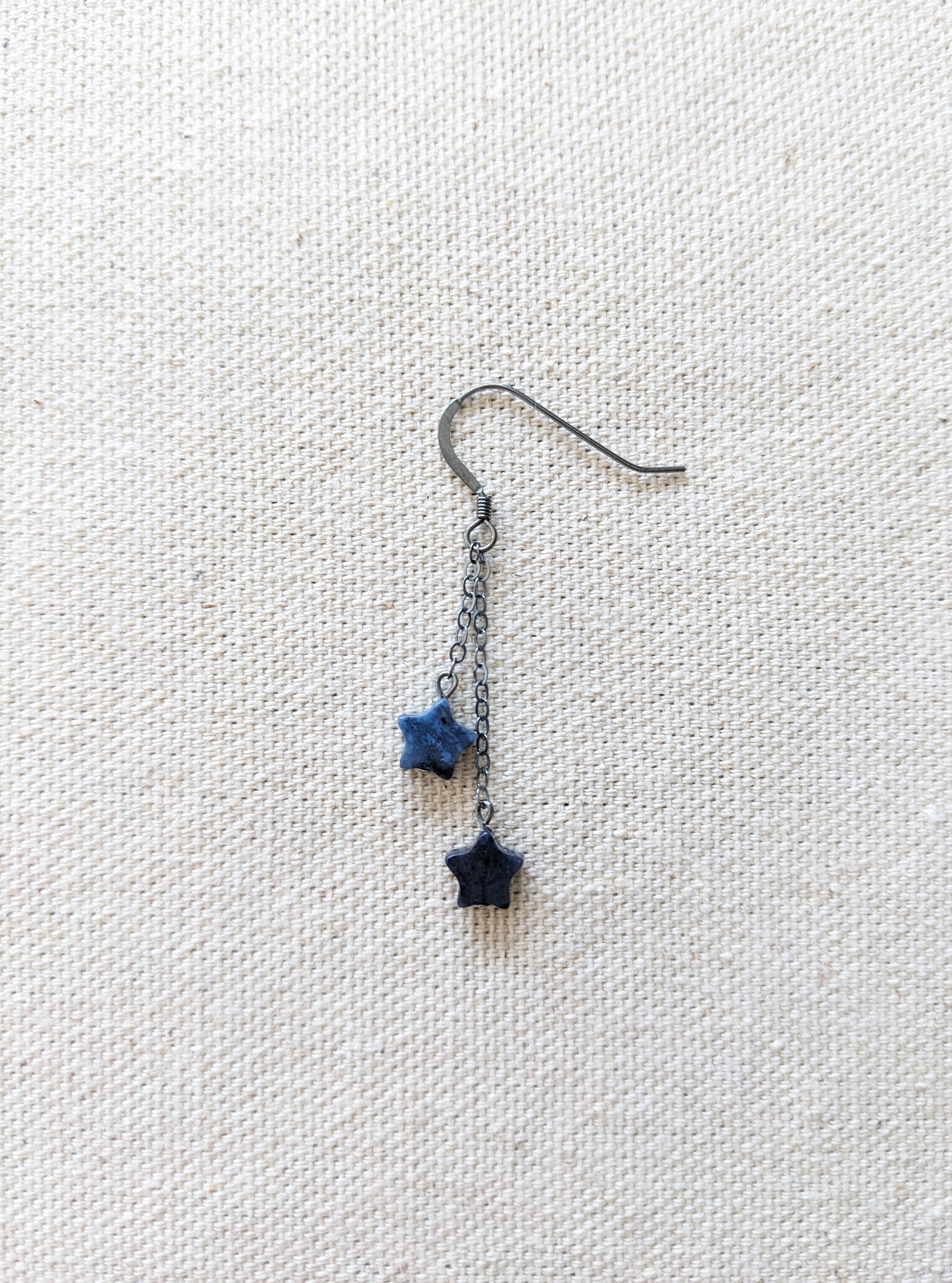 Starlight Earrings Blue Dumortierite Cute Dangling Gemstone Star Earrings in Oxidized Sterling ...